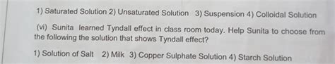 1 Saturated Solution 2 Unsaturated Solution 3 Suspension 4 Colloidal