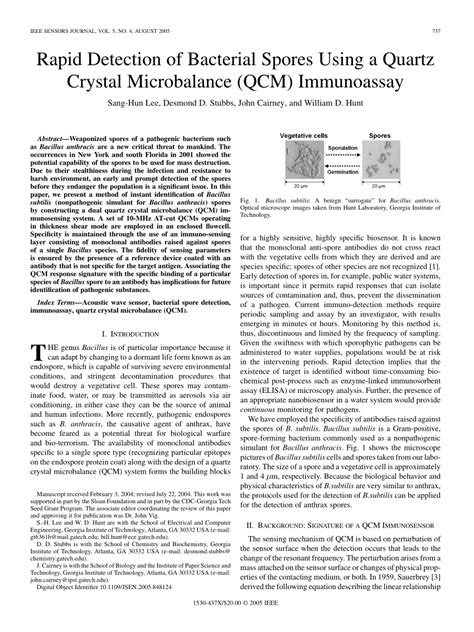Pdf Rapid Detection Of Bacterial Spores Using A Quartz Crystal