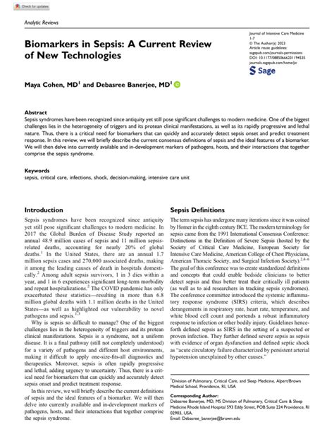 Biomarkers In Sepsis A Current Review Of New Technologies Pdf Dna