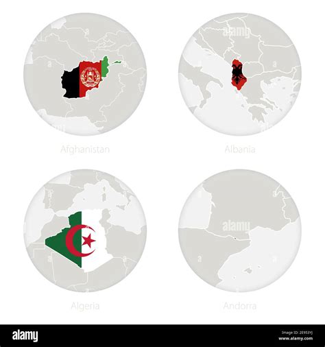 Afghanistan Albania Algeria Andorra Map Contour And National Flag In