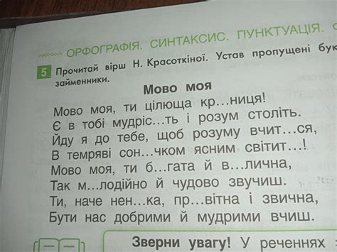 Прочитай вірш Н Красоткіної Устав пропущені букви Знайти та підкресли особові займеники