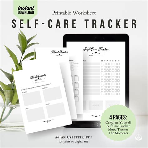 Self Care Tracker Mood Tracker Printable Digital Self Care Checklist