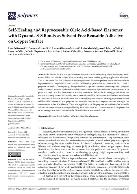 Pdf Self Healing And Reprocessable Oleic Acid Based Elastomer With