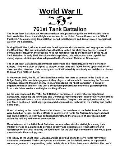 761st Tank Battalion Article And Questions” Assignment World War Ii