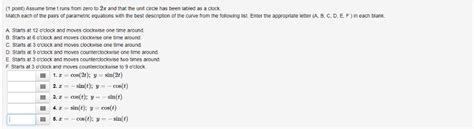 Solved 1 Point Assume Time T Runs From Zero To 2t And That