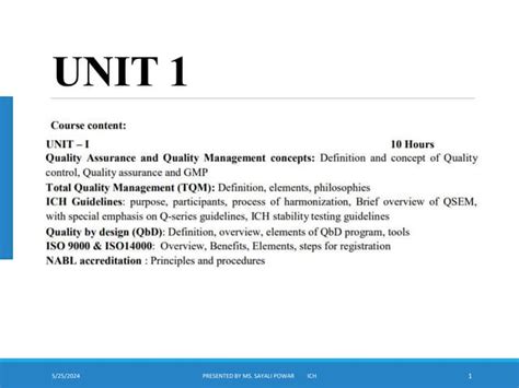 unit 1 quality assurance qc qa gmp tqm and nabl pptx