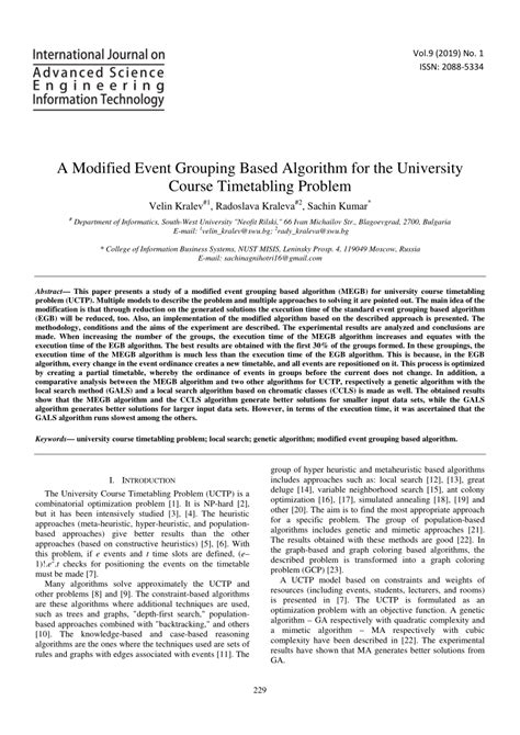 Pdf A Modified Event Grouping Based Algorithm For The University
