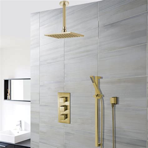 Bathroom Fixtures Bathroom Brass Brushed Gold 10 Inch Ceiling Mount