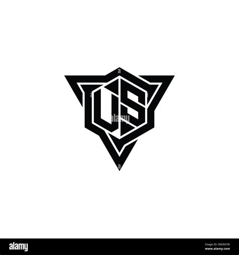 Us Letter Logo Monogram Hexagon Shape With Triangle Outline Sharp Slice Style Design Template