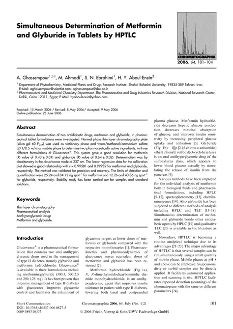Pdf Simultaneous Determination Of Metformin And Glyburide In Tablets