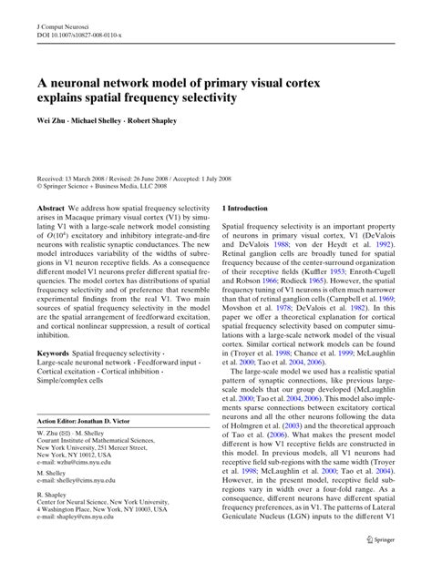 Pdf A Neuronal Network Model Of Primary Visual Cortex Explains Spatial Frequency Selectivity