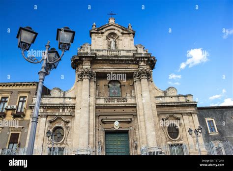 Catania Baroque Basilica View Of The Historical Facade Statues