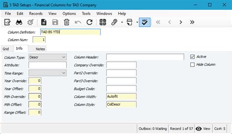 Tad Setups Financial Columns Tad Transfer All Data