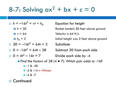 8 7 Solving Ax2 Bx C 0 Essential Question What Is The Worksheets Library