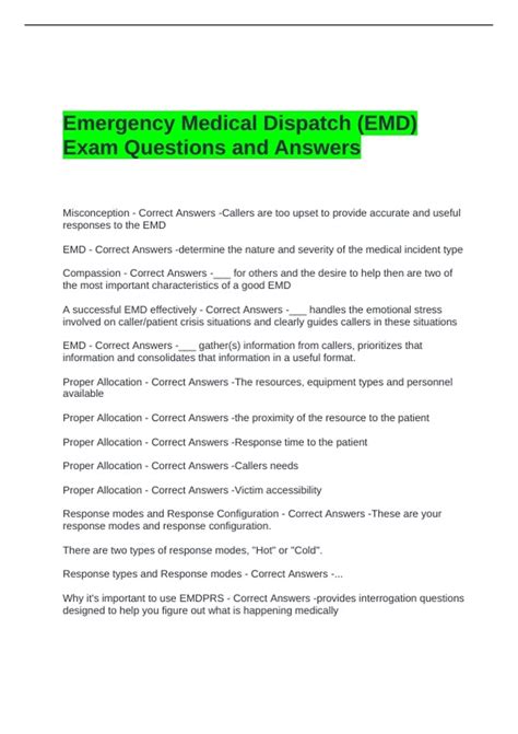Emergency Medical Dispatch Emd Exam Questions And Answers Priority Dispatch Emd Stuvia Us