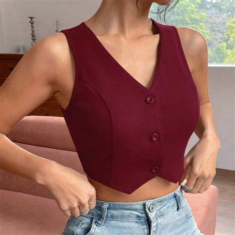 Summer V Neck Sleeveless Shirt Belly Button Exposed Top Waistcoat Solid