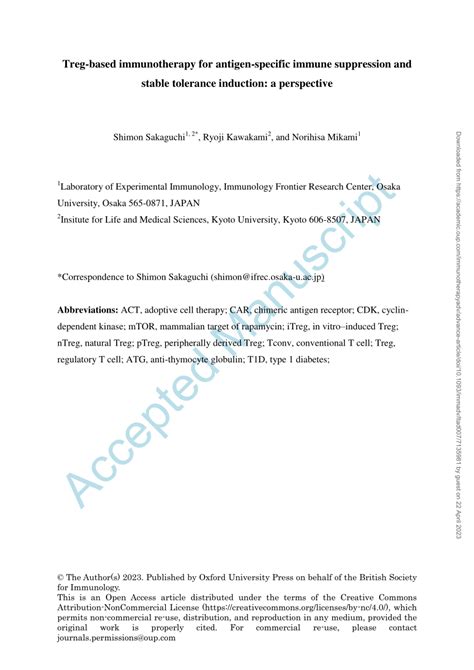 Pdf Treg Based Immunotherapy For Antigen Specific Immune Suppression