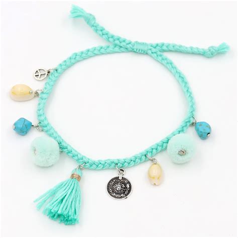 Badu Bg Анкети за глезени за жени Бохо бижута Ръчно тъкано въже с