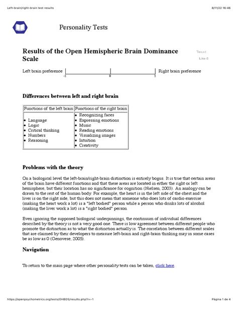Left Brainright Brain Test Results Download Free Pdf