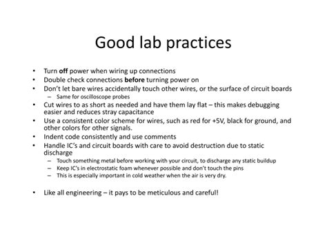 Good Lab Practices Engineering Safety And Techniques