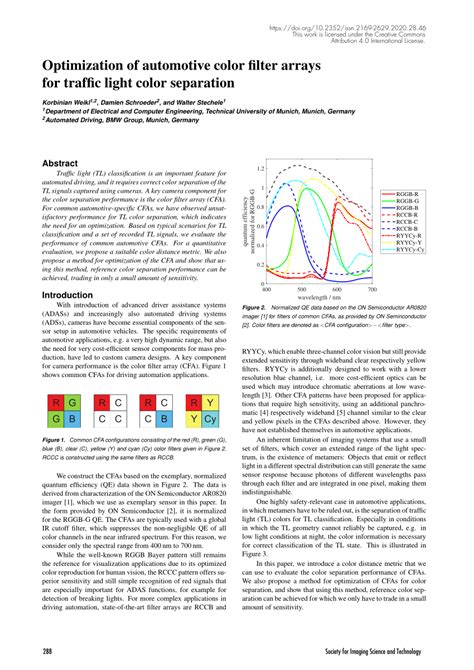 Pdf Optimization Of Automotive Color Filter Arrays For Traffic Light
