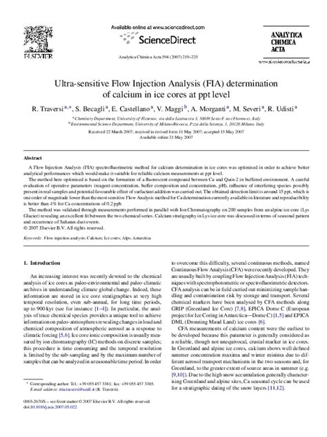Pdf Ultra Sensitive Flow Injection Analysis Fia Determination Of Calcium In Ice Cores At Ppt