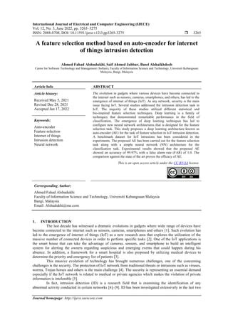 A Feature Selection Method Based On Auto Encoder For Internet Of Things