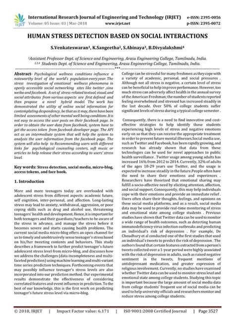 Irjet Human Stress Detection Based On Social Interactions Pdf