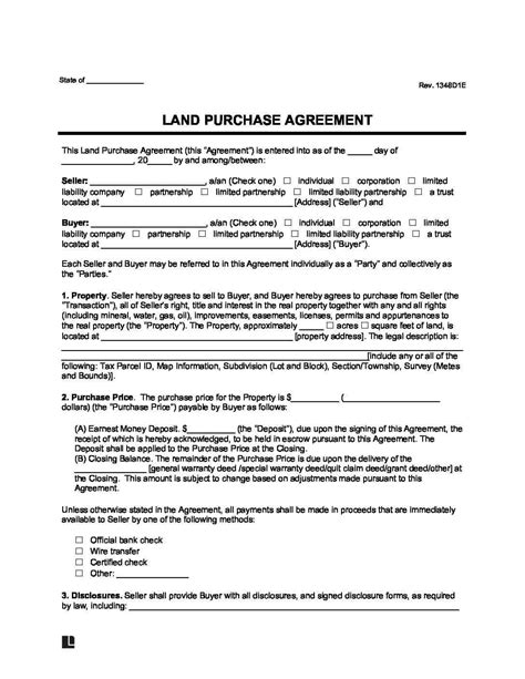 Land Purchase Agreement Legal Templates