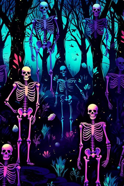 Spooktacular Halloween Wallpaper Ethereal Blue Purple Skeletons In