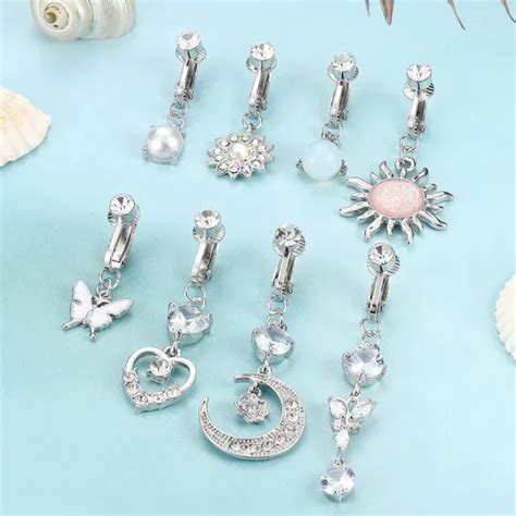 Dropship 8pcs Fake Belly Ring For Women Clip On Belly Button Rings Cz
