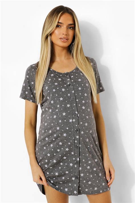 Maternity Button Front Star Nightgown Boohoo