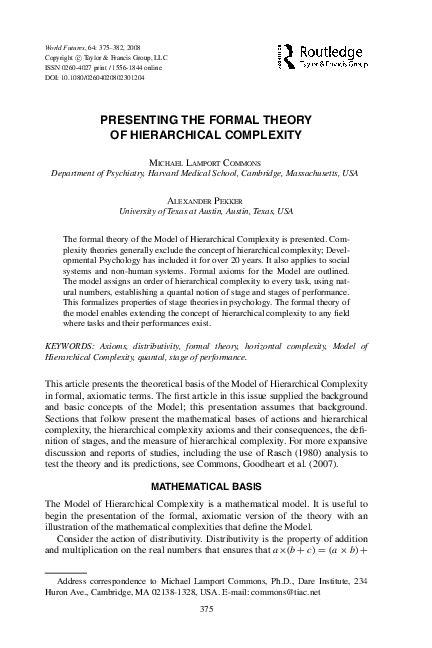 pdf presenting the formal theory of hierarchical complexity