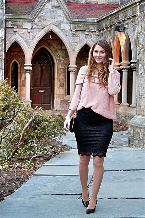 Black High Heels With Lace Skirt And Pink Sweater Lace Skirt Lace