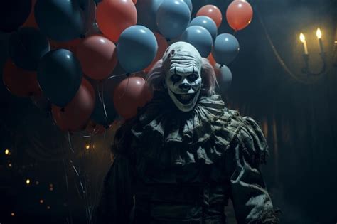 Premium Photo A Scary Clown Faced Entity With Balloons Is Showcased