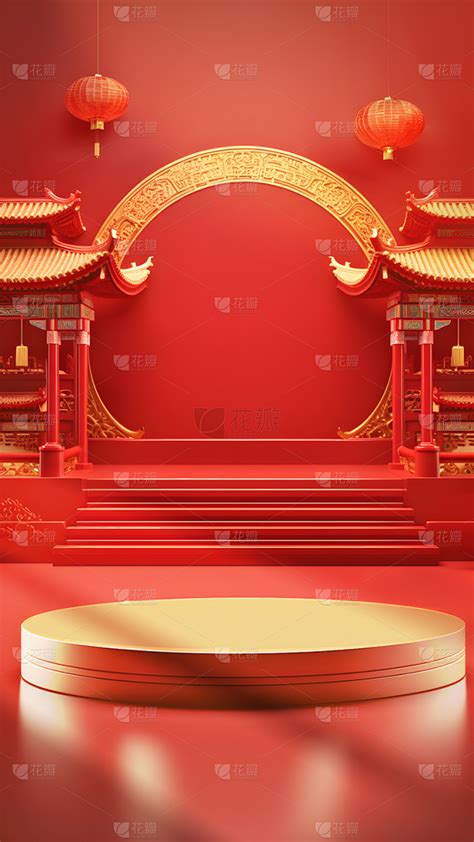 年货节电商促销中国风中式展台背景图片素材