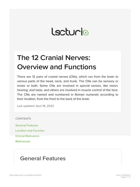 The 12 Cranial Nerves Overview And Functions Lecturio Pdf