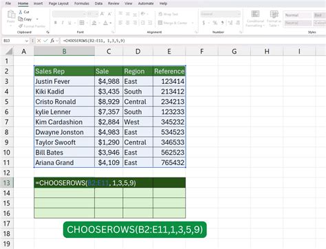 Extract Specific Rows In Excel Using Chooserows Function
