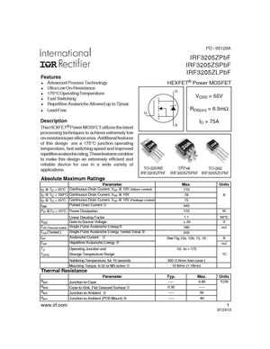 IRF3205Z MOSFET Datasheet pdf - Equivalent. Cross Reference Search
