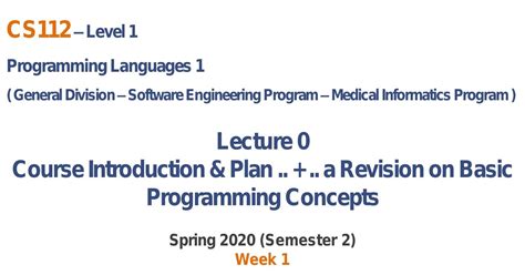 CS112 Programming Languages 1 Lecture 0 Spring 2020 Pdf DocDroid