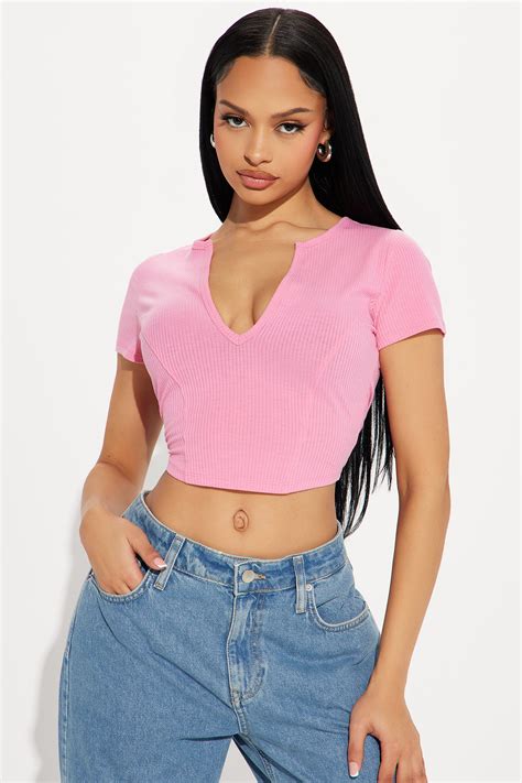 Valentina Plunge Crop Top Bubblegum Pink Fashion Nova
