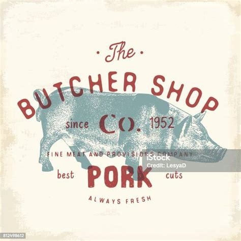 정육점가 게 빈티지 엠 블 럼 돼지고기 육류 제품 도살 아이콘 템플릿 복고 스타일 Icontype 레이블 배지 및 브랜드 디자인에 대 한 빈티지 디자인 벡터 일러스트 레이