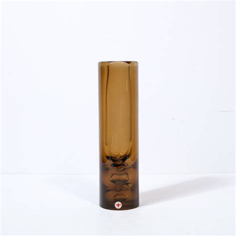 Mid Century Hand Blown Smoked Amber Glass Vase With Murine Detailing By