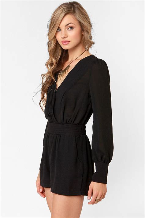 Pretty Black Romper Sexy Romper Long Sleeve Romper 5000
