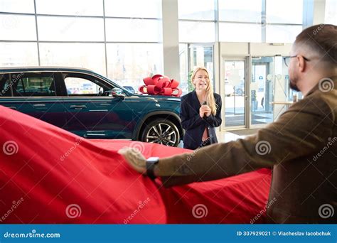 Woman Rejoices At A New Gifted Car Stock Image Image Of Owner Automobile