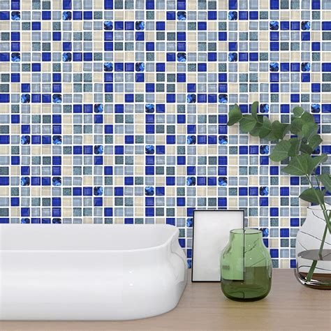 18pcslot Blue Crystal Glass Mosaic Bathroom Refur Grandado