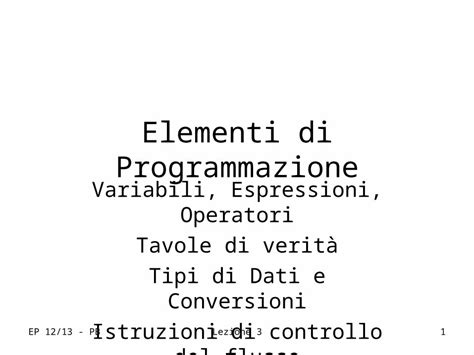 Ppt Ep Pblezione Elementi Di Programmazione Variabili