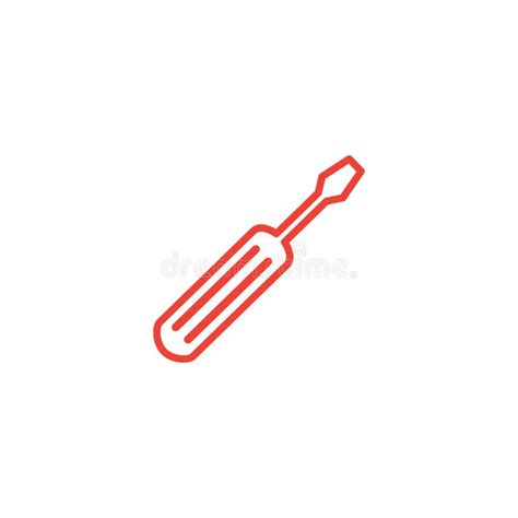 Screwdriver Line Red Icon On White Background Red Flat Style Vector