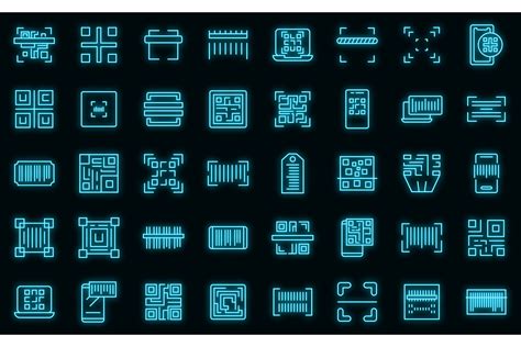 Code Scanning Icons Set Vector Neon Graphic By Ylivdesign Creative Fabrica