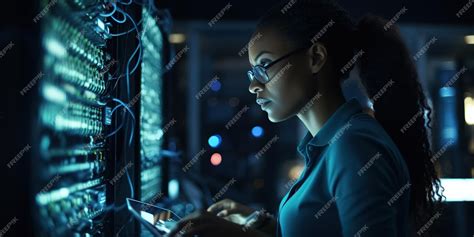 premium photo a female programmer is solving problems or